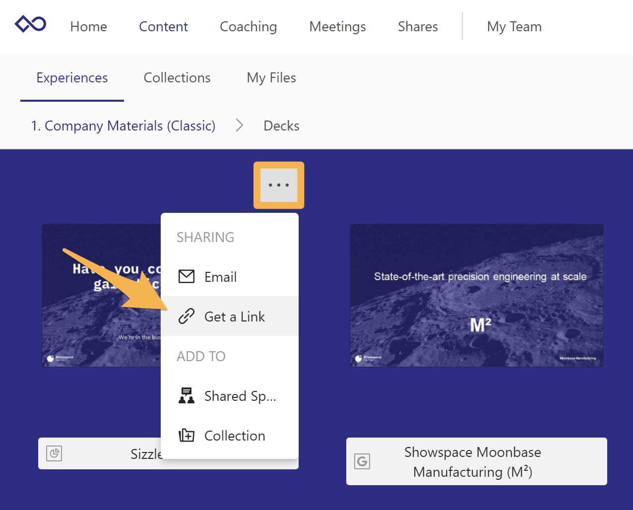 Generate a link for sharing your content – Showpad Help Center