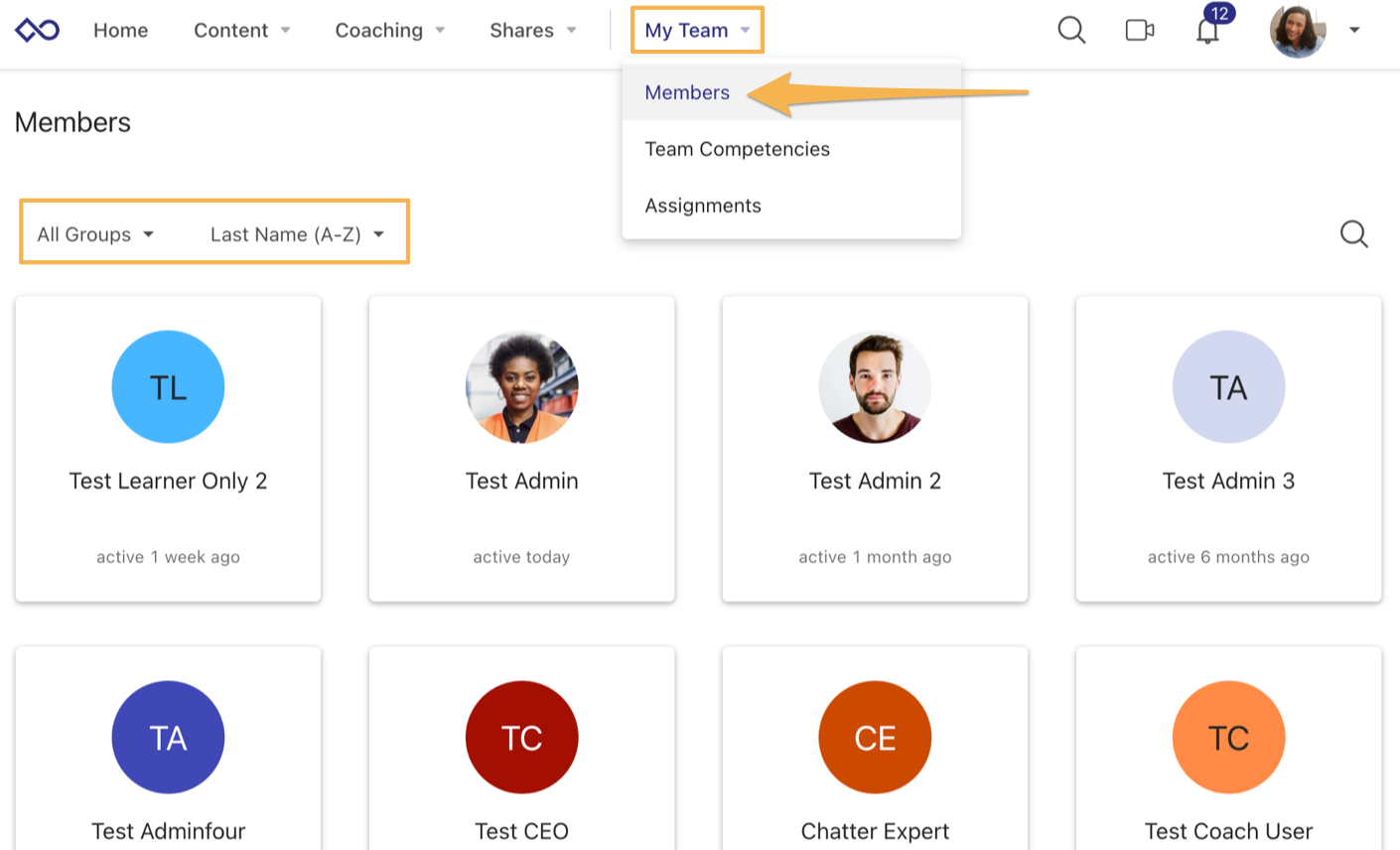 See your team members learning progress in My Team hub: Members ...