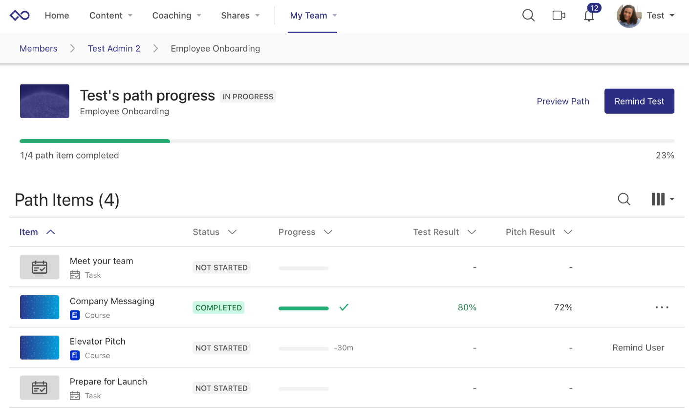 See your team members learning progress in My Team hub: Members ...