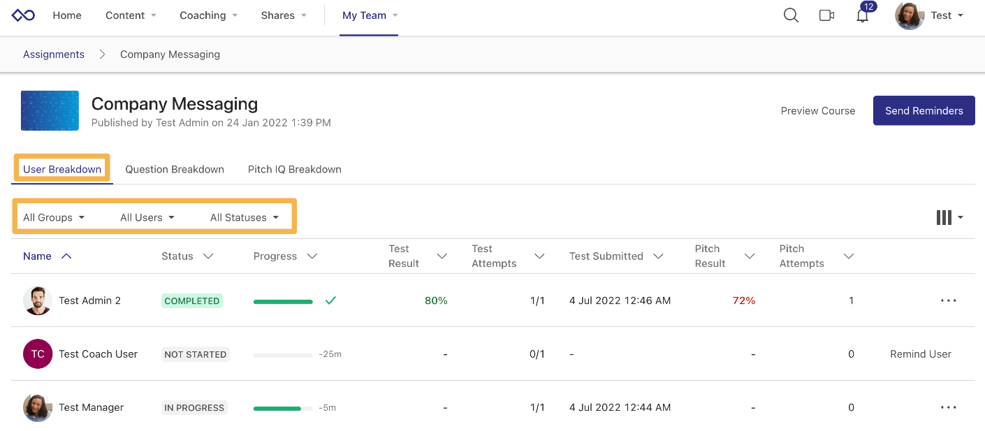 User Breakdown in My Team hub – Showpad Help Center