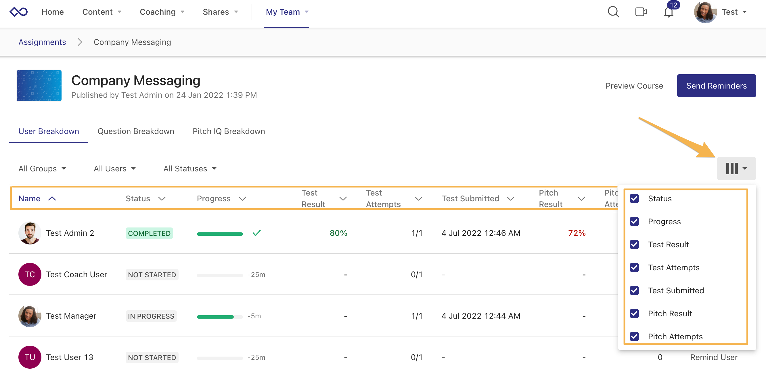 User Breakdown in My Team hub – Showpad Help Center