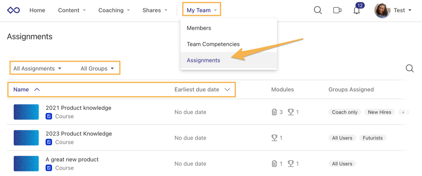 See your teams assignments in My Team hub: Assignments – Showpad Help ...