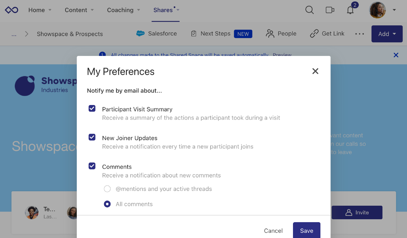 Configure Shared Spaces notifications – Showpad Help Center