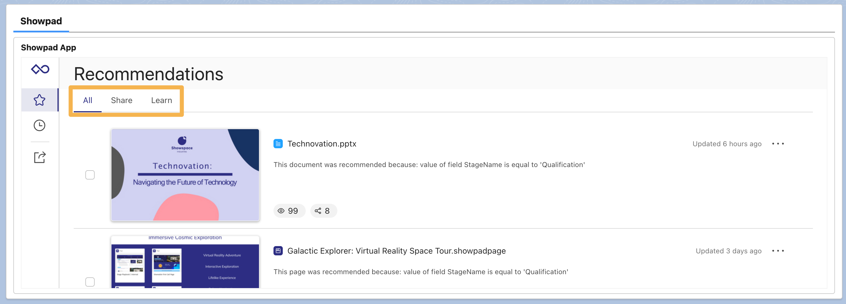 Review and share recommended content in Salesforce – Showpad Help Center