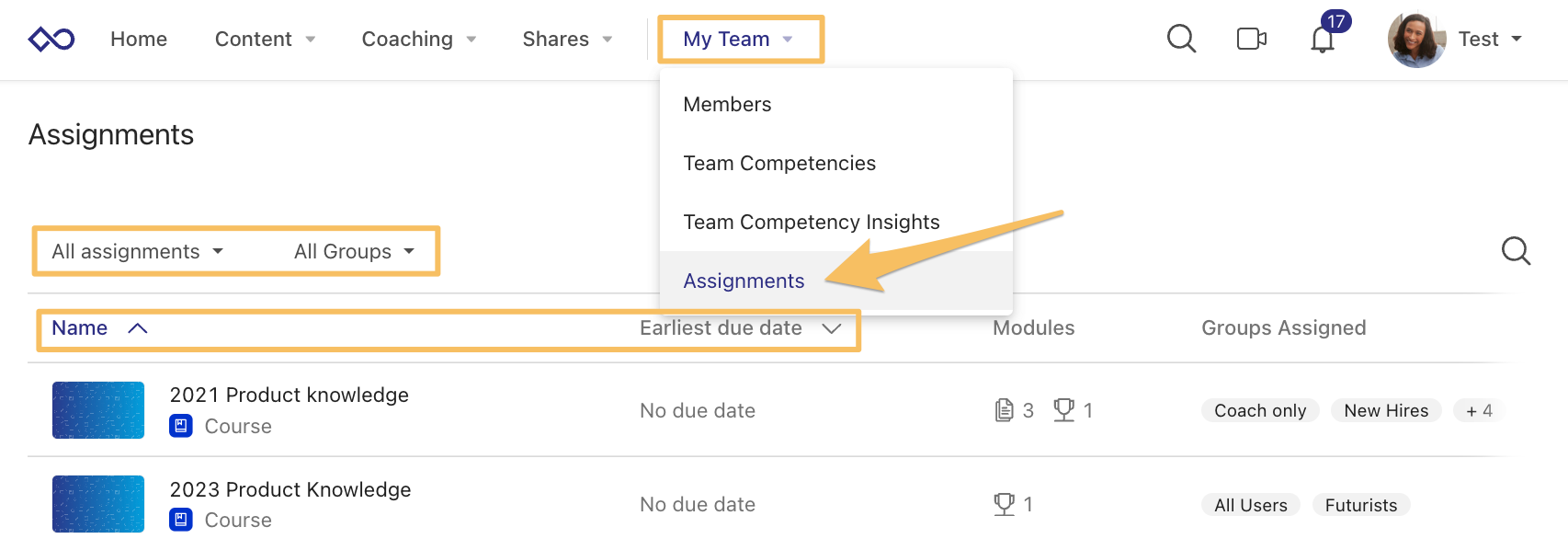 See your teams assignments in My Team hub: Assignments – Showpad Help Center