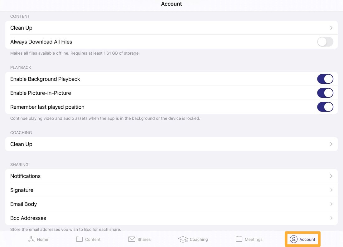 Understanding mobile account settings – Showpad Help Center