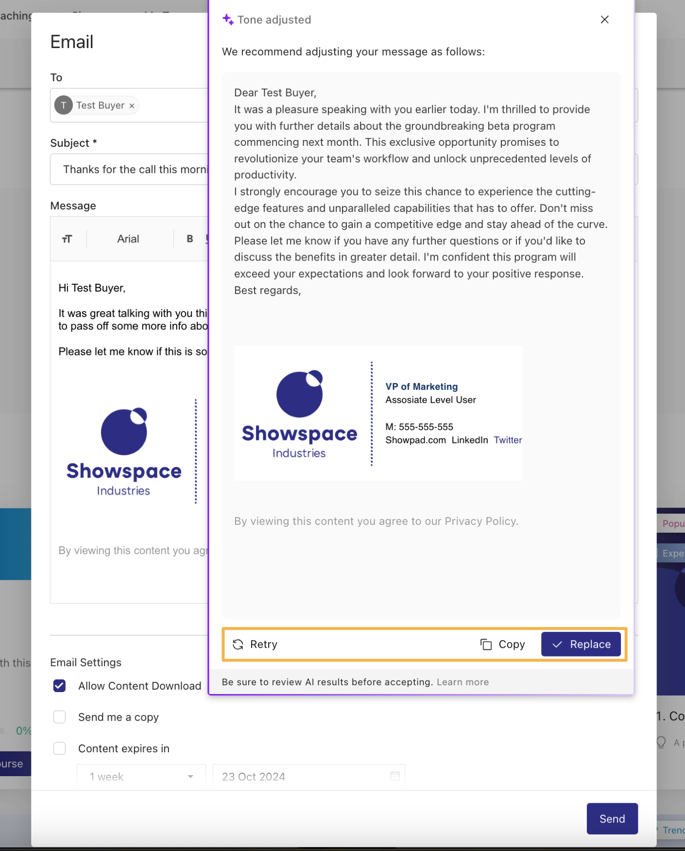 Improve shares with AI-powered Message Composer (Beta) – Showpad Help Center
