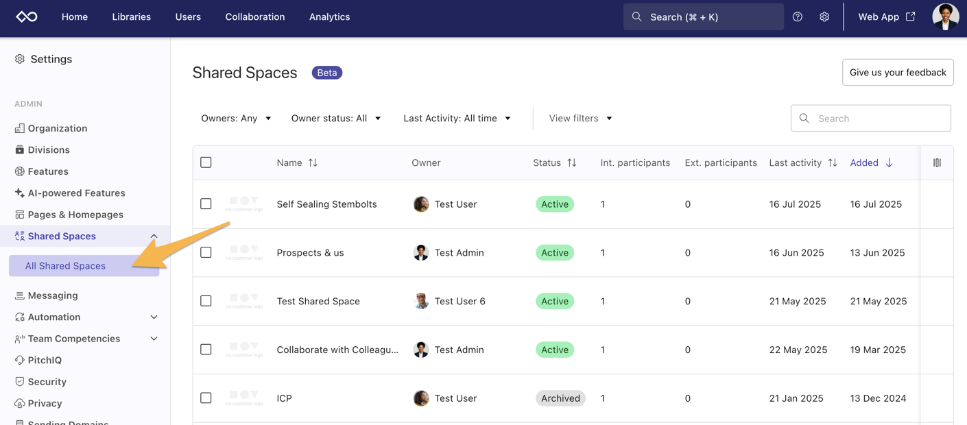 Manage all Shared Spaces in your organization – Showpad Help Center