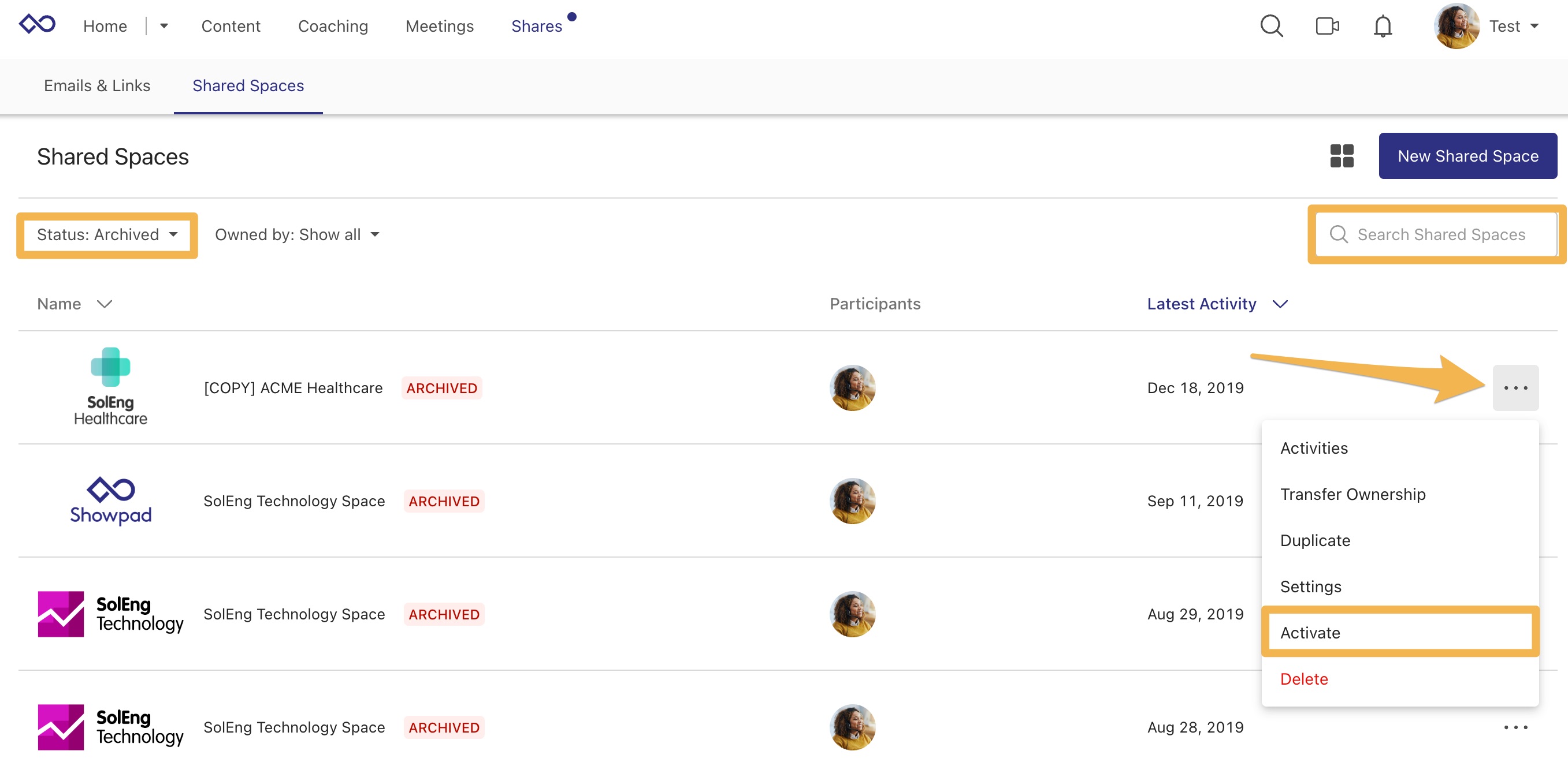 Archive and delete Shared Spaces – Showpad Help Center