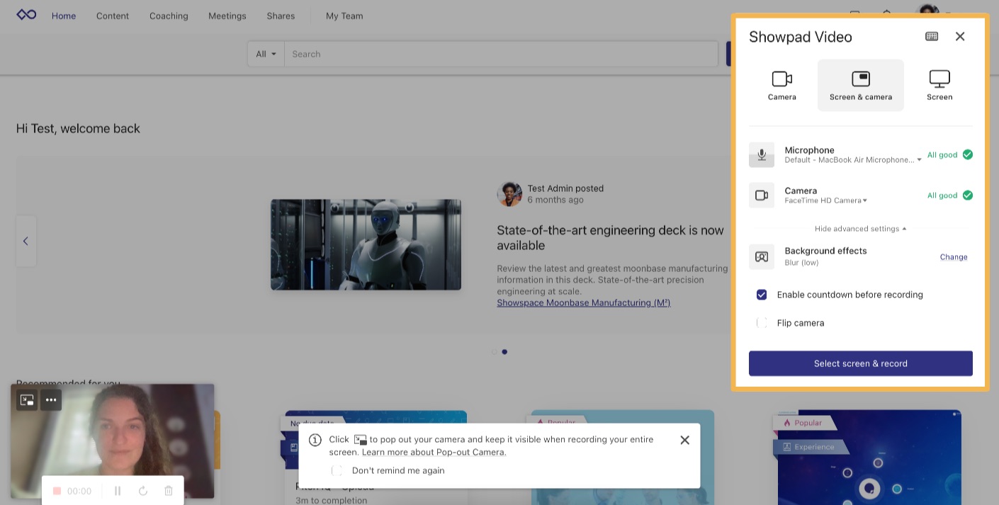 Record messages and tutorials with Showpad Video – Showpad Help Center