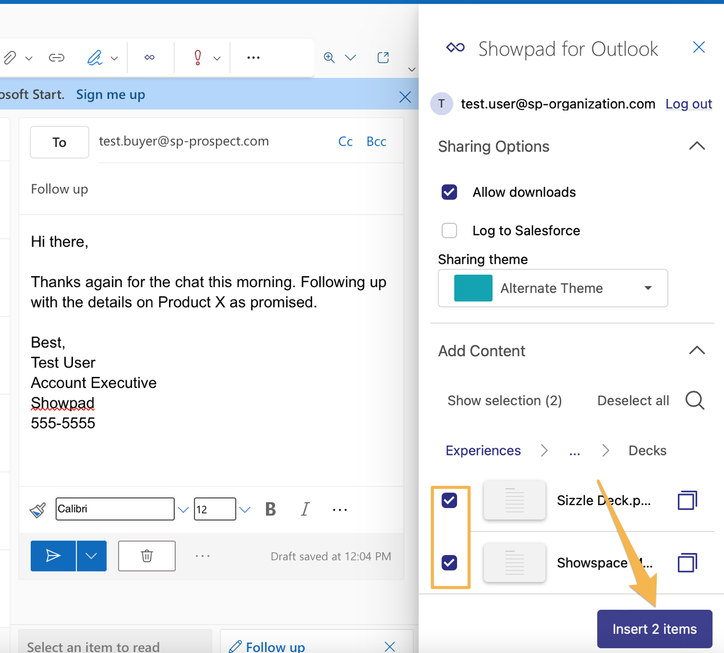 Share with the Showpad for Outlook 365 add-in – Showpad Help Center